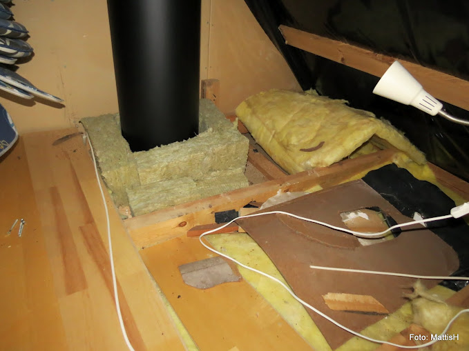 Isolering runt nymonterad skorsten i yttertak | Byggahus.se