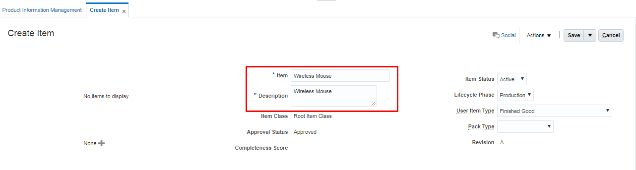 Item Creation In Oracle Cloud