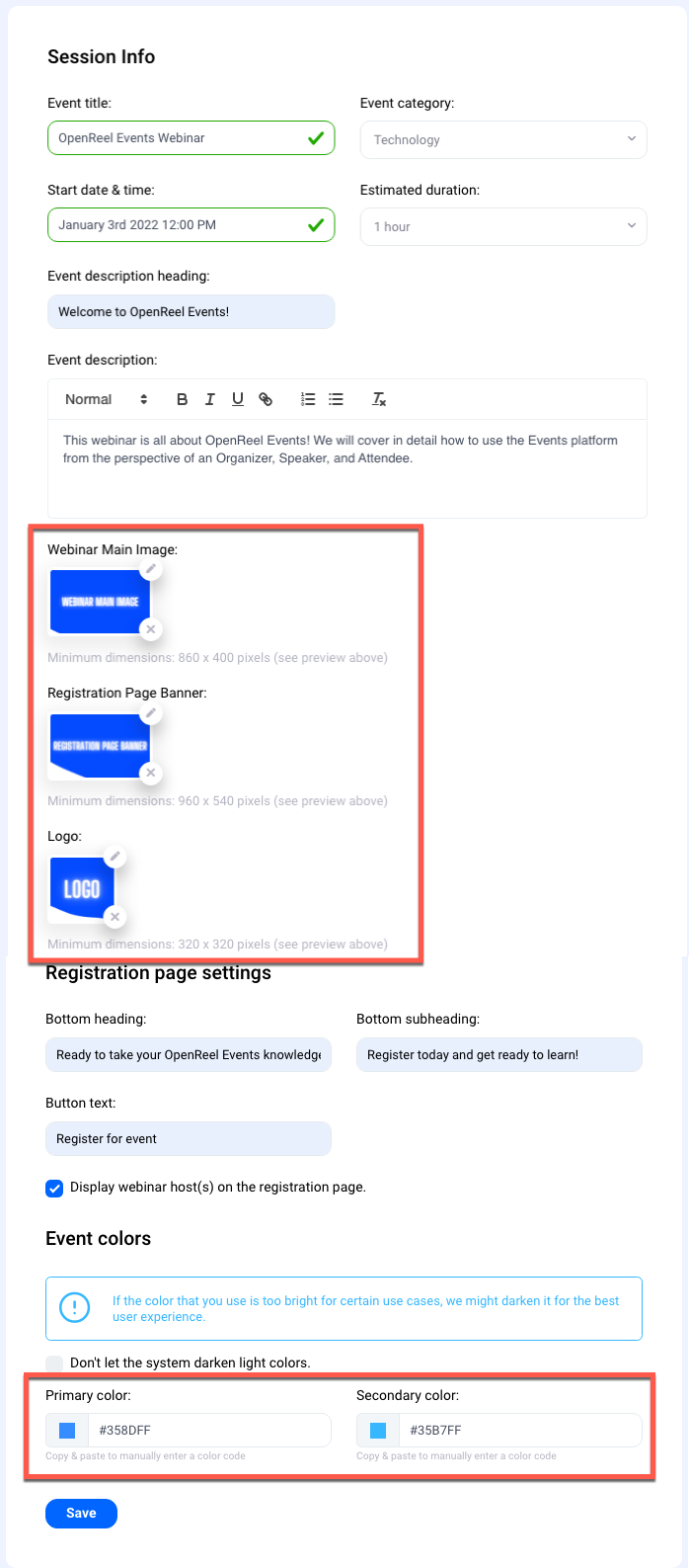 Registration Page: Configuring the branding/look and feel of your event Registration Page: Configuring the branding/look and feel of your event